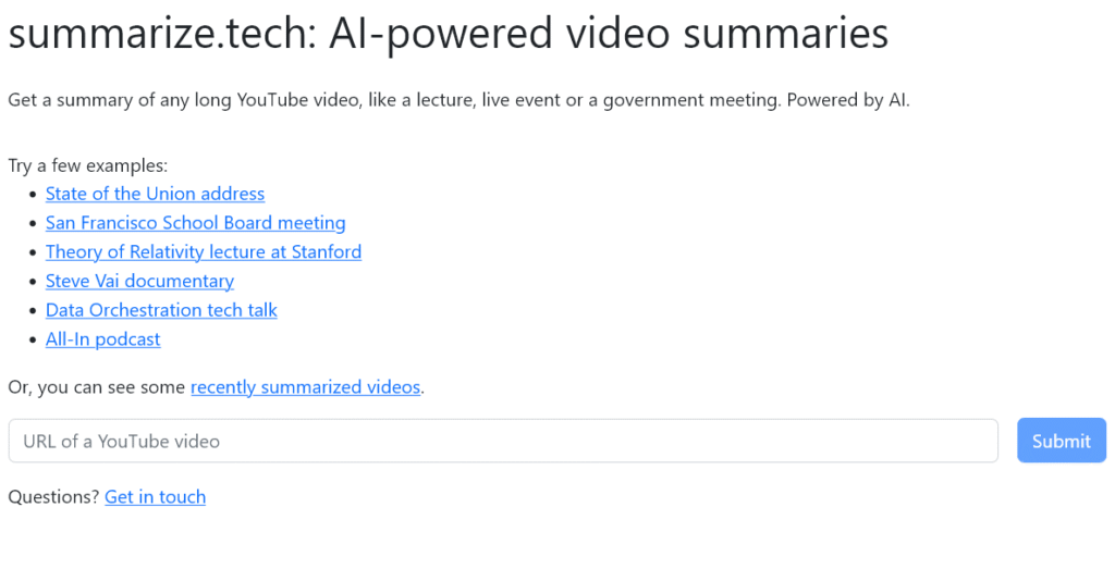 summarize.tech - YouTube Video Summaries - AI Forest