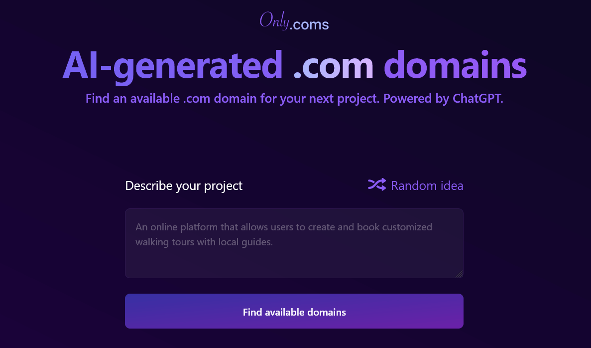 Only.Coms - AI Domain Name Generator - AI Forest